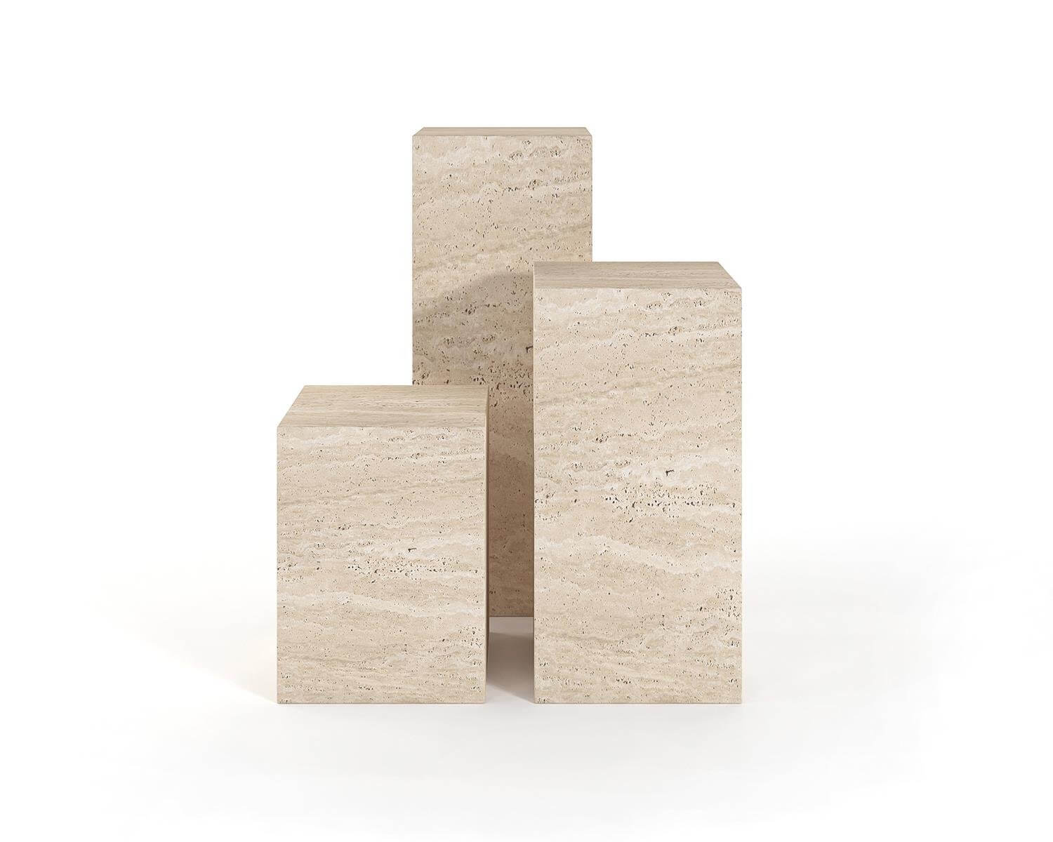 Travertine Elegance Trio – Three-Piece Sculptural Set for Contemporary ...