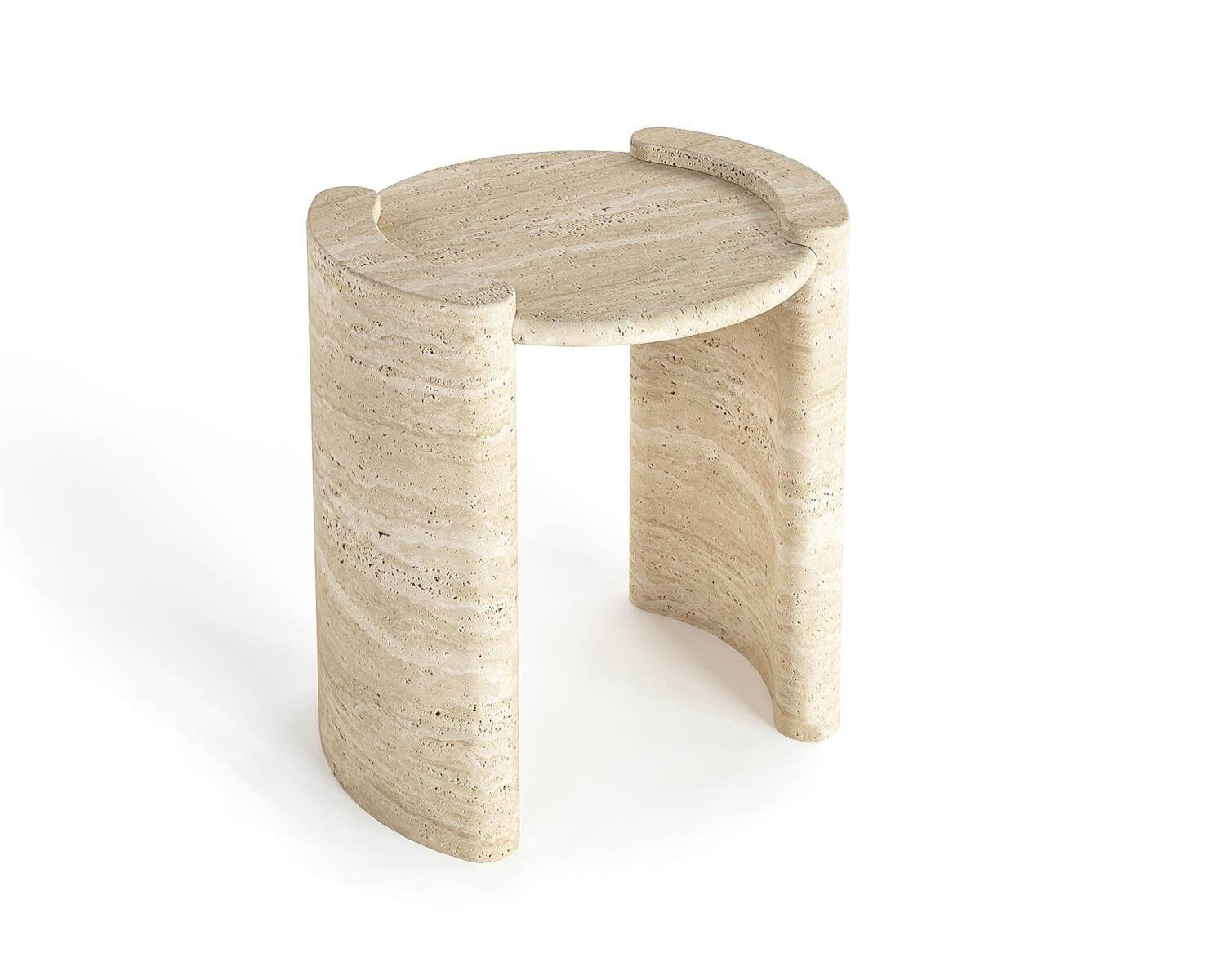 Travertine Arc Table – Curved Minimalist Design in Solid Travertine St ...